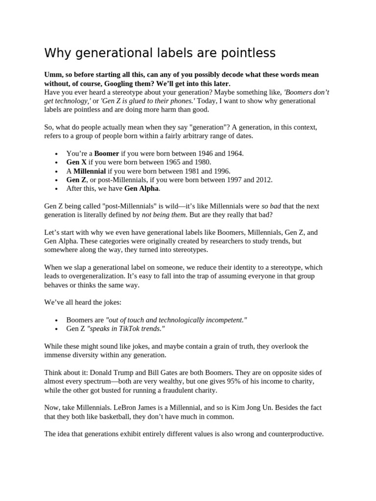 Why Generational Labels Are Pointless | PDF | Millennials | Stereotypes