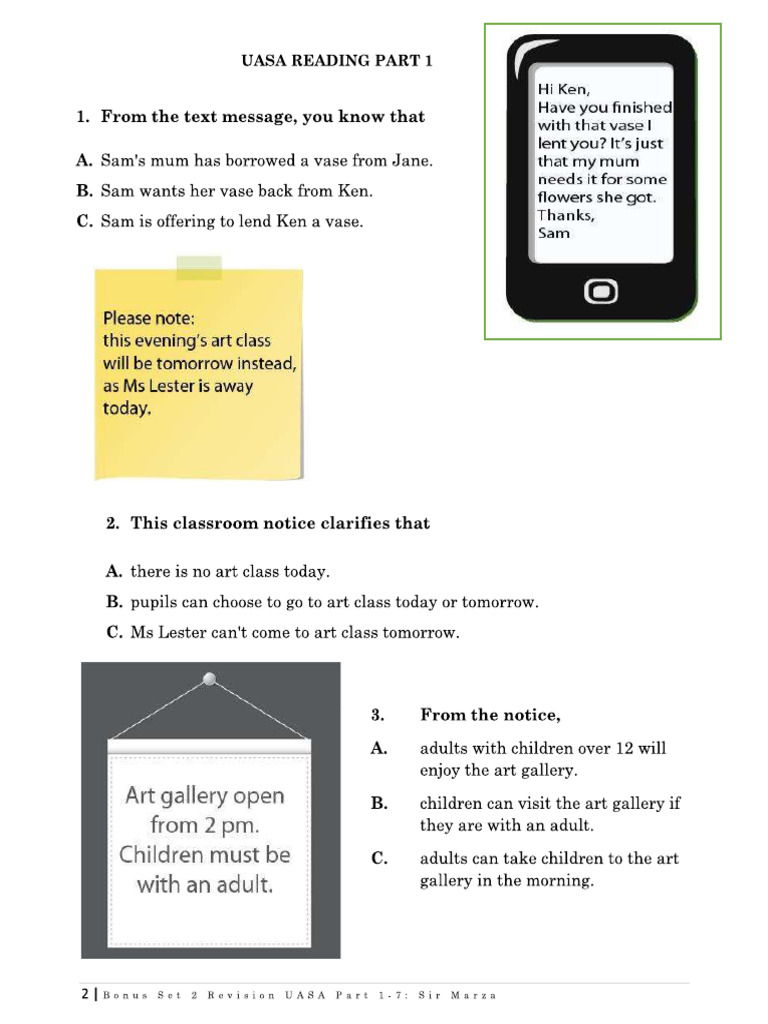 English Exercise (UASA Format) | PDF