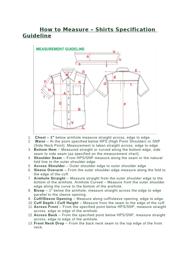 Shirt Measurement Guidelines | PDF