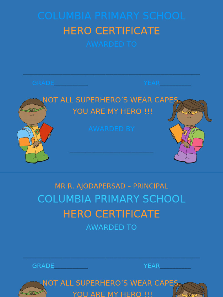 Columbia Primary School Hero Certificate | PDF