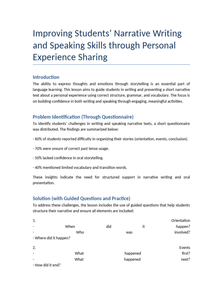 Narrative Lesson Plan Detailed | PDF | Narrative | Storytelling
