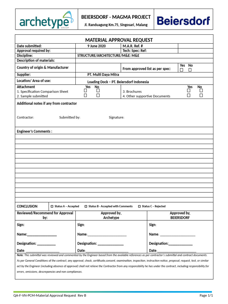 Form Material Approval Ed | PDF