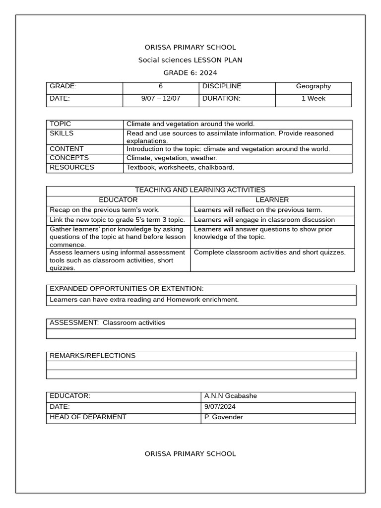 SS Lesson Plans Term 3 2024 | PDF | Lesson Plan | Learning