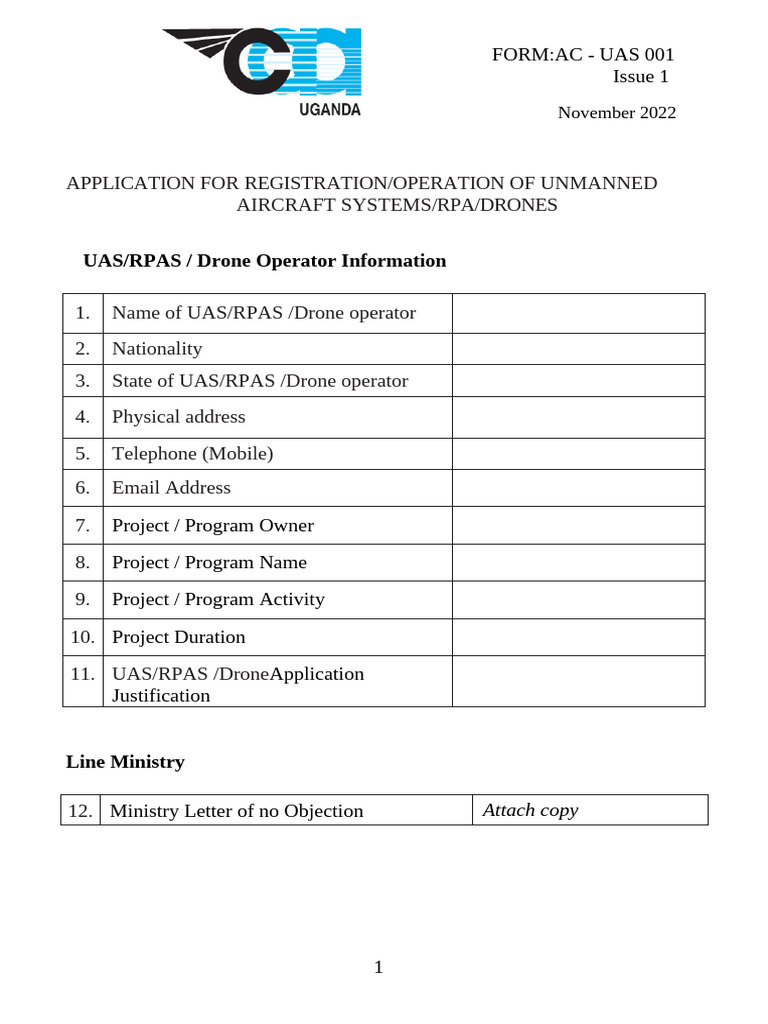 UAS/RPA Registration Application Form | PDF | Unmanned Aerial Vehicle ...