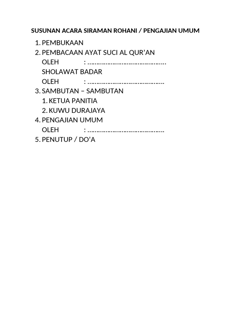 Susunan Acara Siraman Rohani | PDF