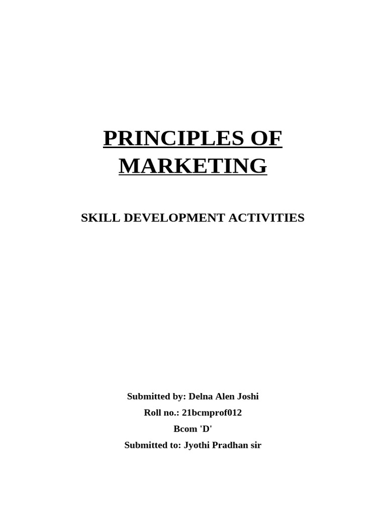 PRINCIPLES of MARKETING Skill Development Activities PIM | PDF | Cost Of Living | Purchasing ...