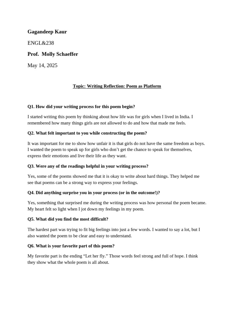 Writing Reflection - Poem As Platform | PDF