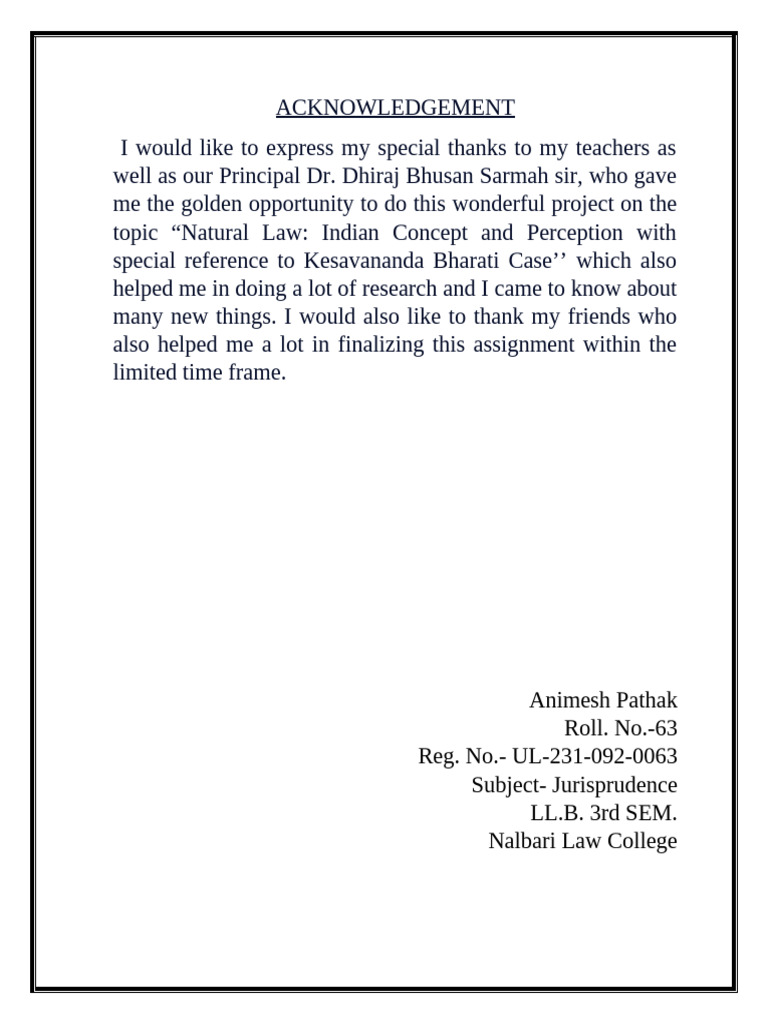 Acknowledgement Seminar Jurisprudence Animesh Pdf