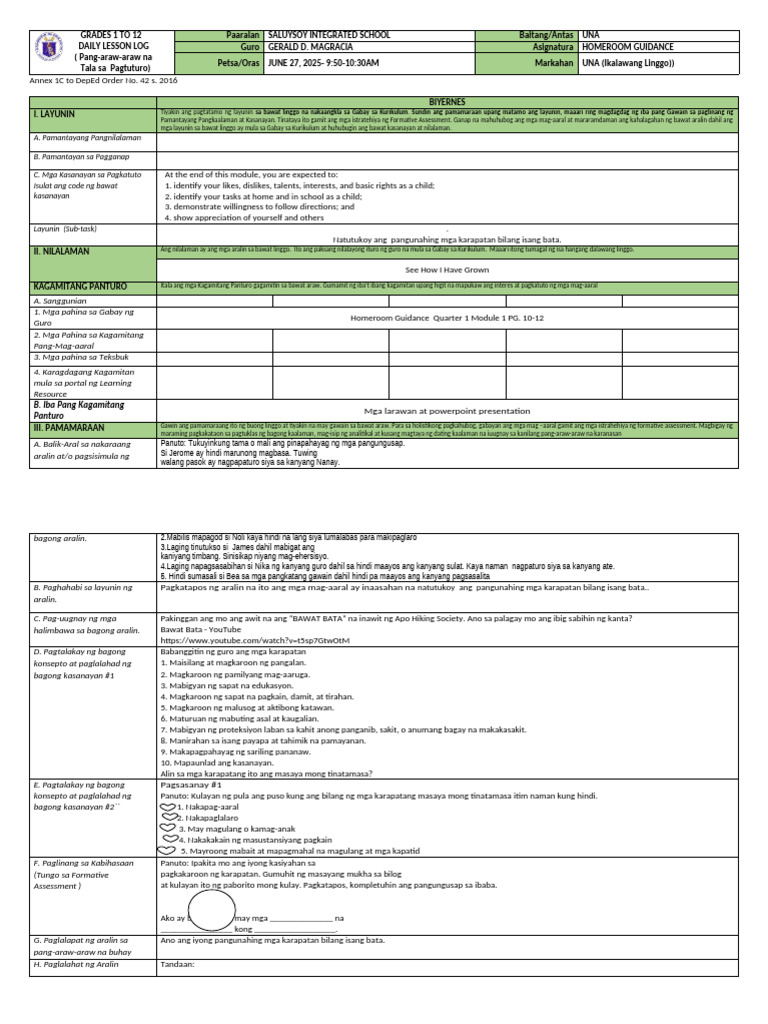Grade-1 DLL HRG WEEK2 | PDF