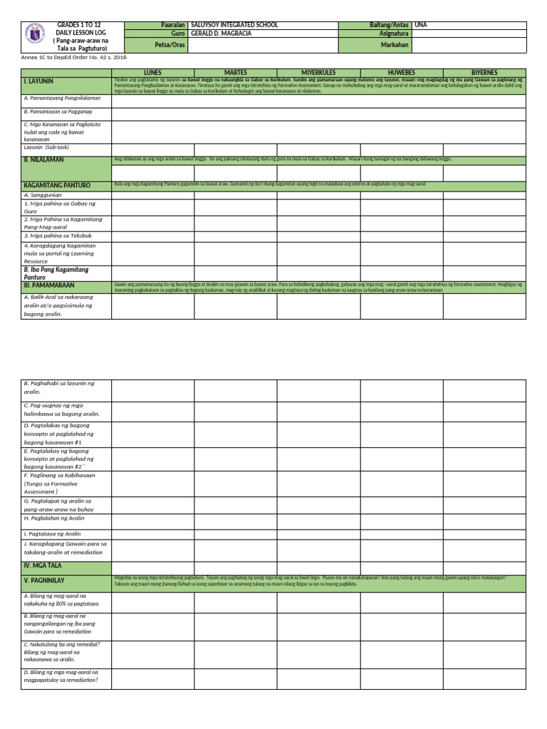 Grade-1 DLL Subject Week1 | PDF