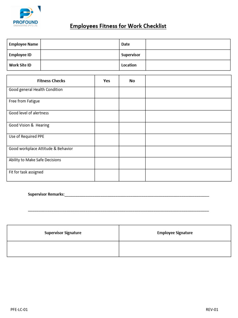 Profound Employee Fitness Checklist | PDF
