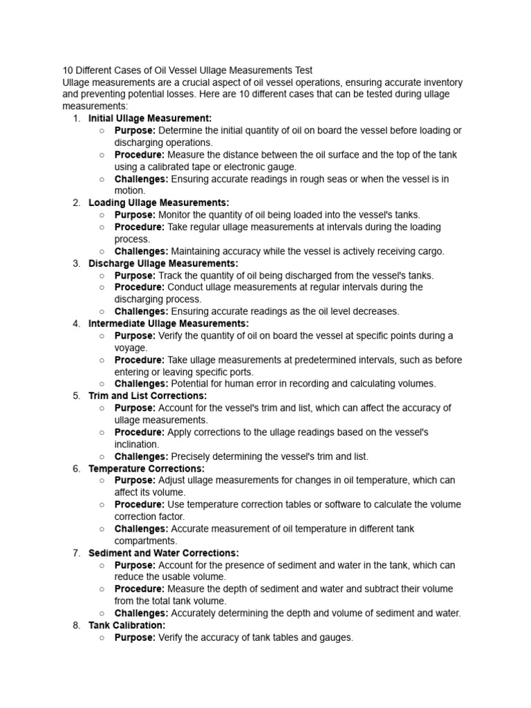 10 Different Cases of Oil Vessel Ullaging Measurem.. | PDF | Accuracy ...