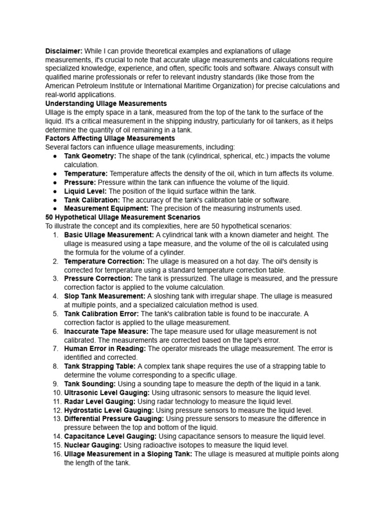 50 Different Cases of Oil Vessel Ullaging Measurem.. | PDF | Volume ...