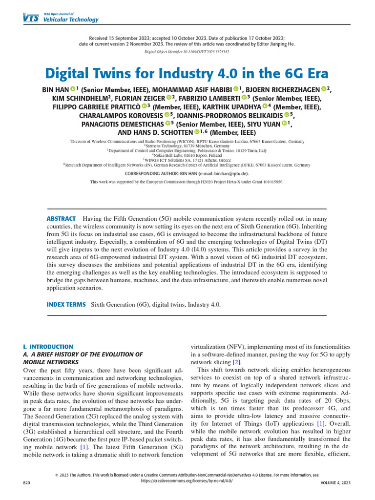 Digital Twins For Industry 40 In The 6g Era Pdf Augmented Reality 