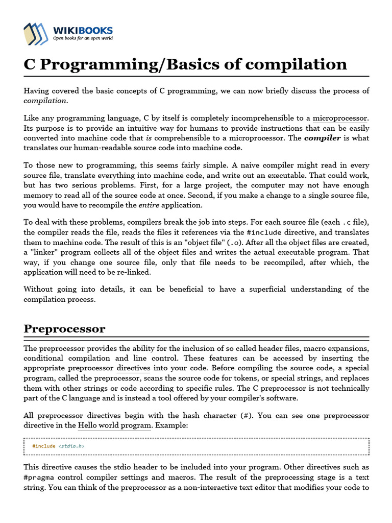 C Programming - Basics of Compilation - Wikibooks, Open Books For An Open World | PDF ...
