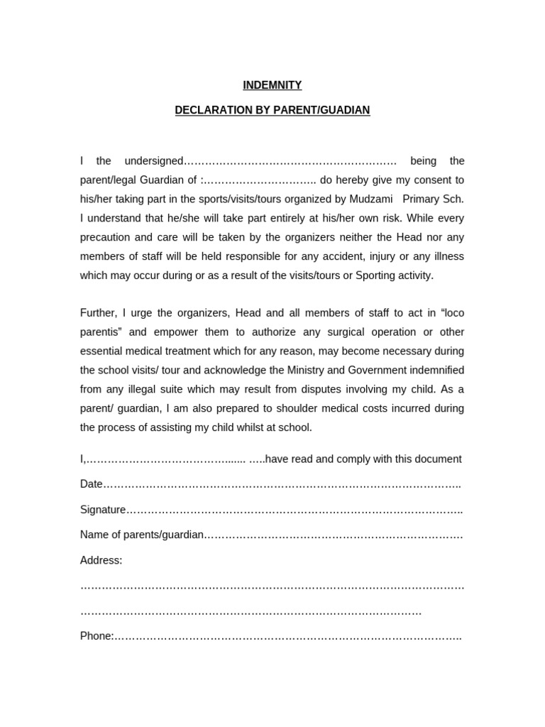 Indemnity Form | PDF
