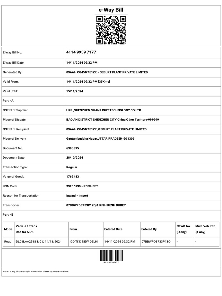 E-Way Bill System 2518 | PDF