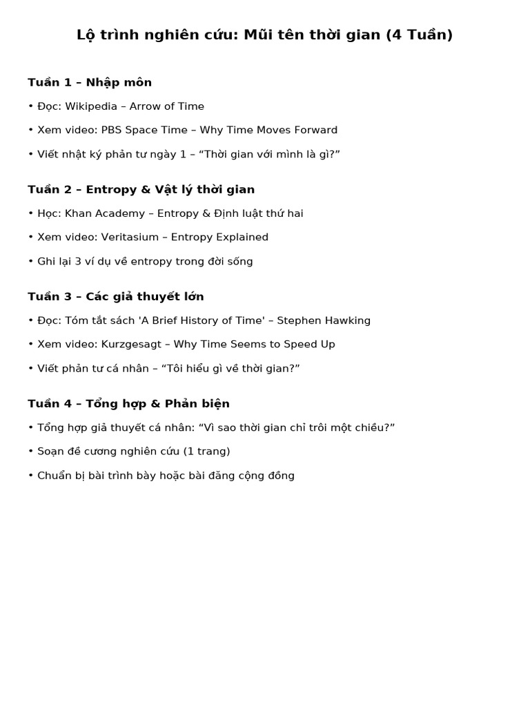 Lo Trinh 4 Tuan Mui Ten Thoi Gian | PDF