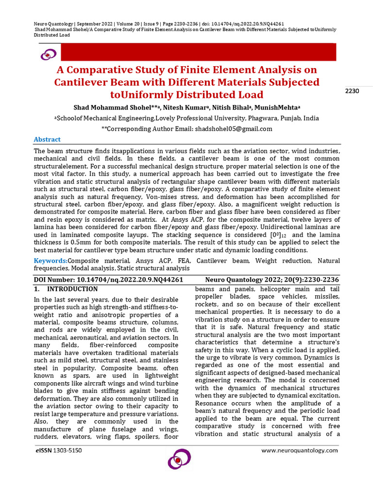 A Comparative Study of Finite Element Analysis On Cantilever Beam - Shohel 2022 | PDF ...