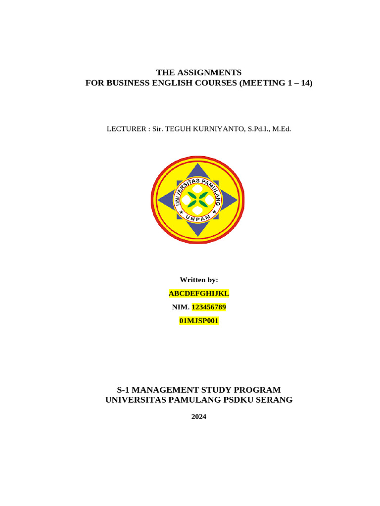 Contoh Cover Tugas Bahasa Inggris | PDF
