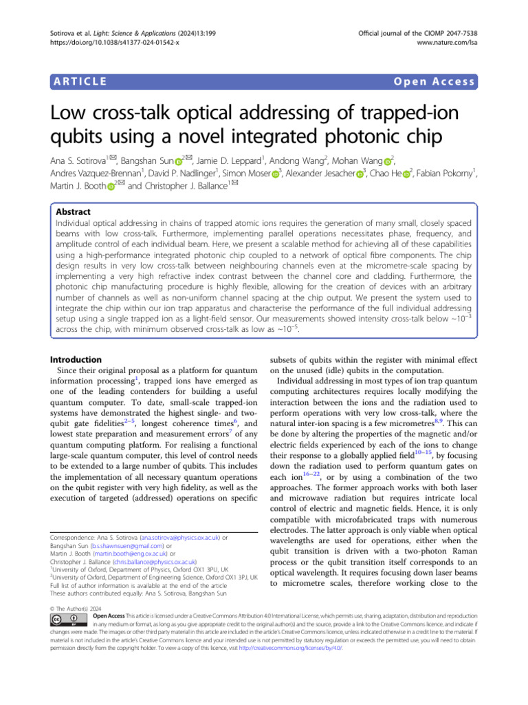 2024 - Low Cross-Talk Optical Addressing of Trapped-Ion | PDF | Optics ...