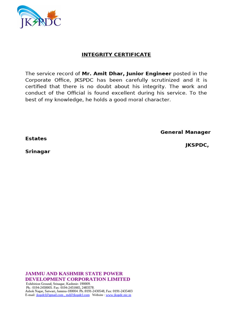 Integrity Cert. | PDF