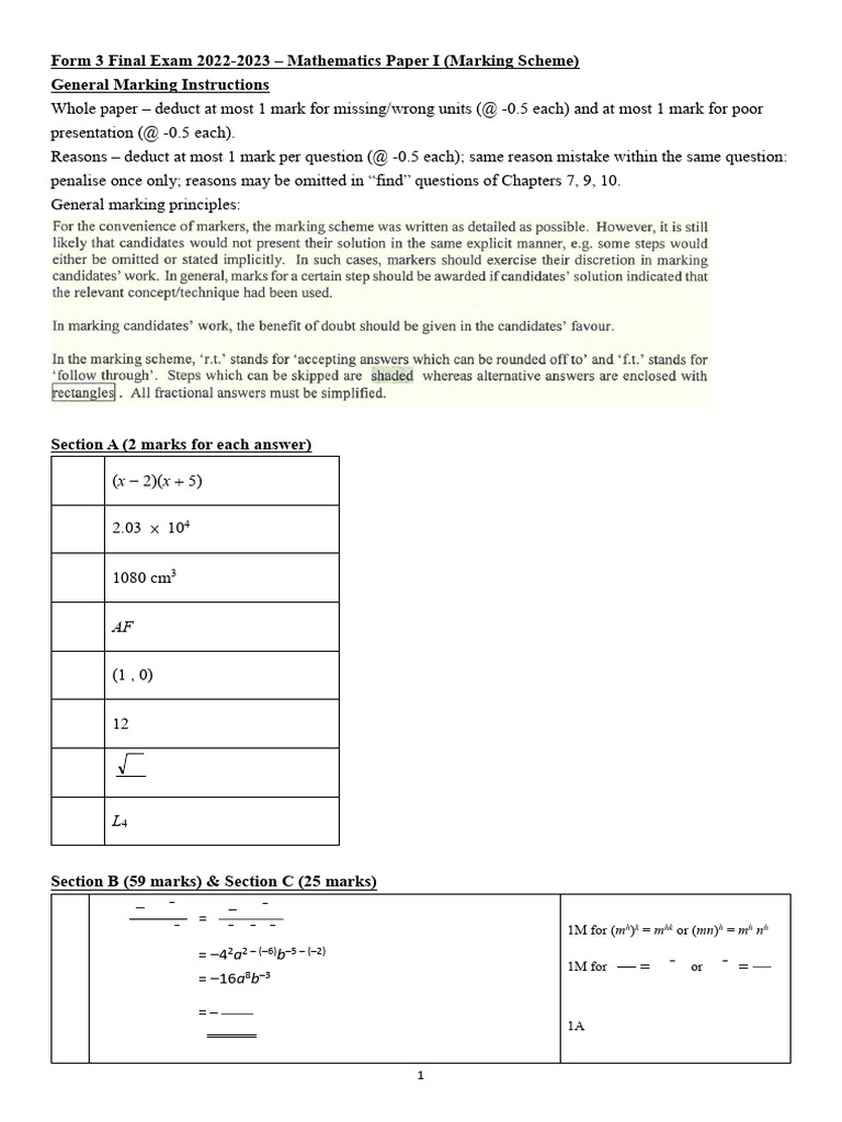 2022-2023 Form 3 Mathematics Paper 1 Final-Ms | PDF | Chess Theory | Chess