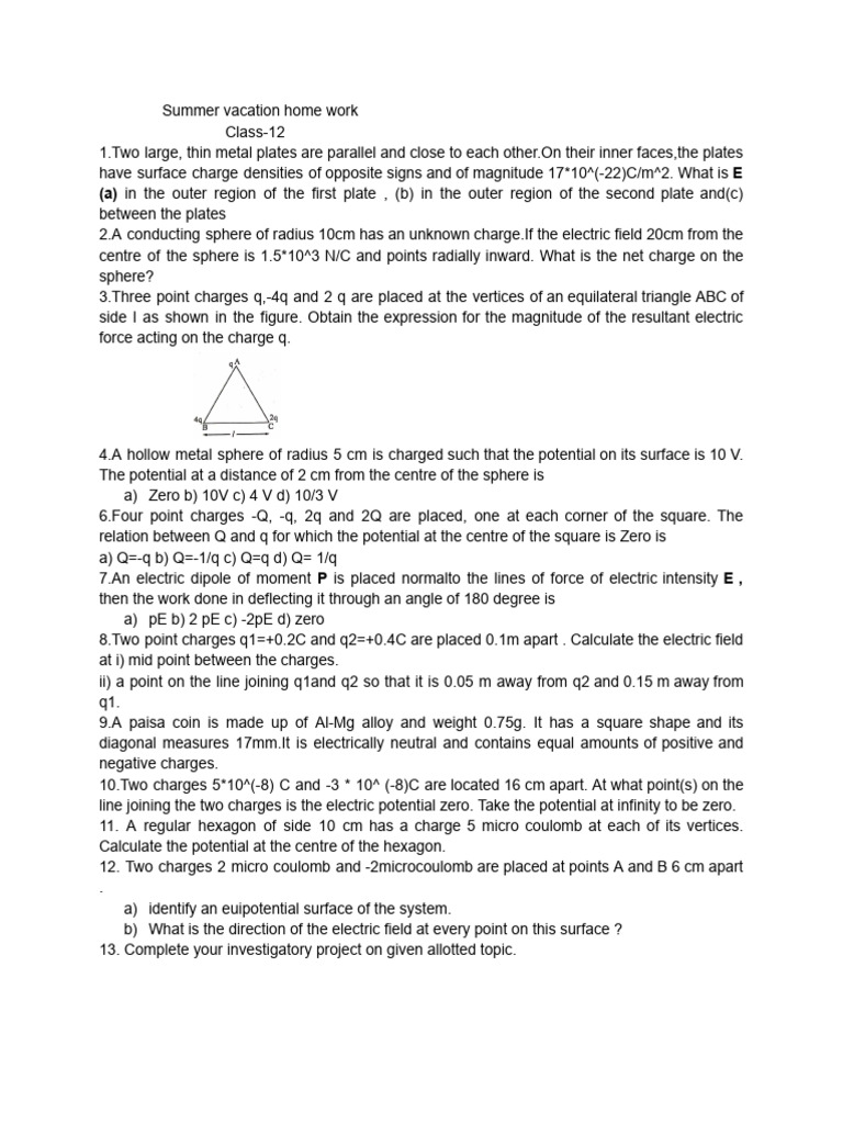 Physics Vacation Homework | PDF