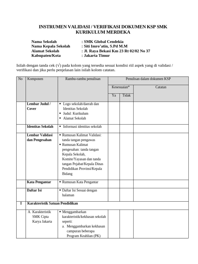 Instrumen Validasi & Verifikasi KSP | PDF