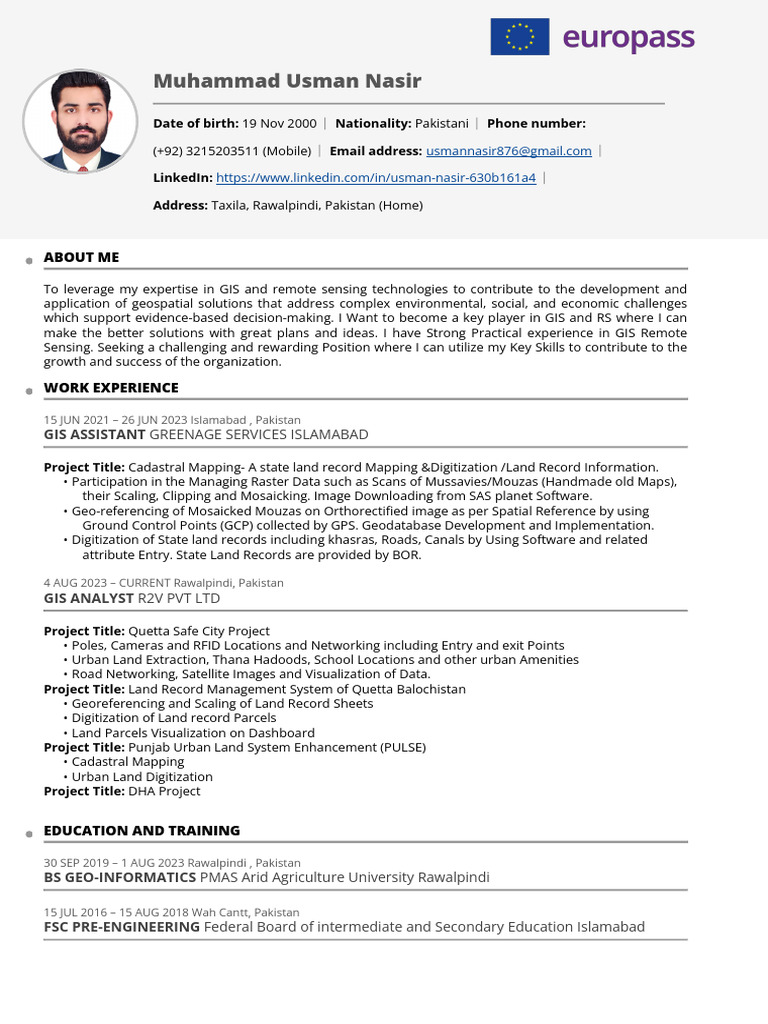 Muhammad Usman Nasir's Resume | PDF | Geographic Information System | Esri