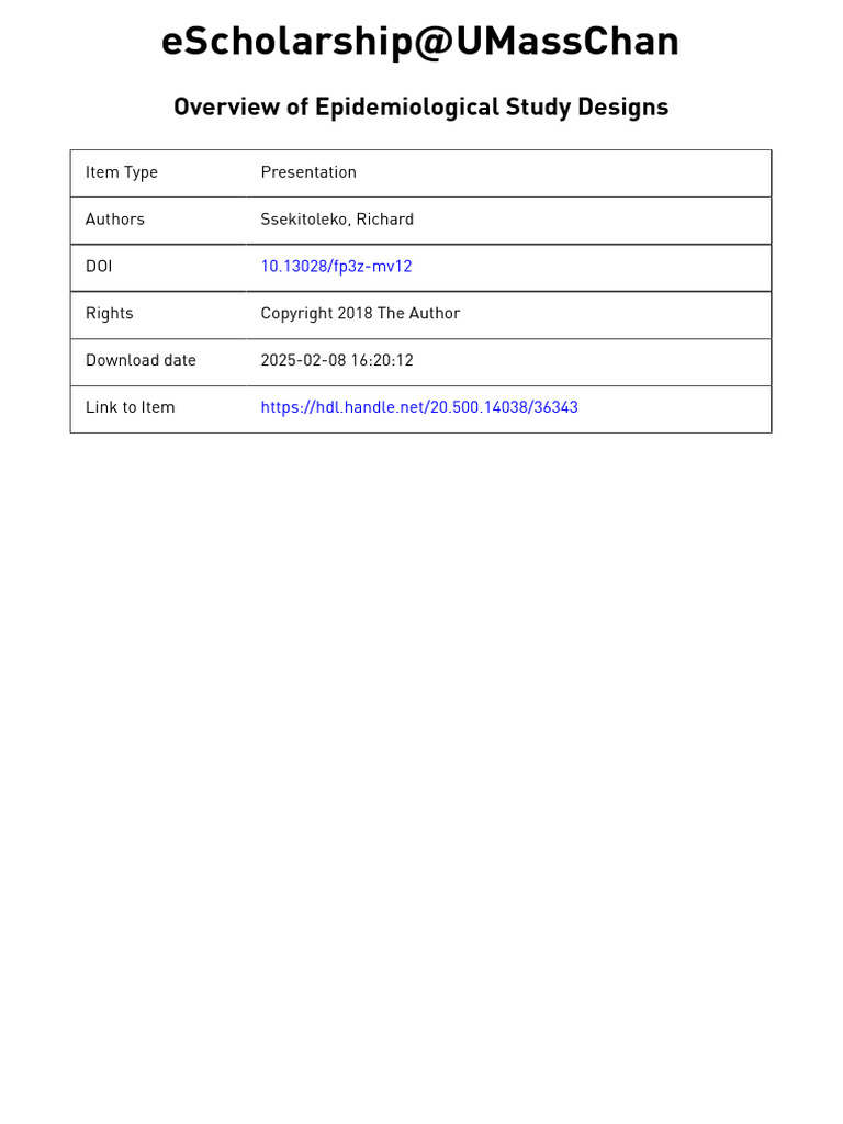Overview of Epidemiological Study Designs | PDF | Cohort Study | Randomized Controlled Trial