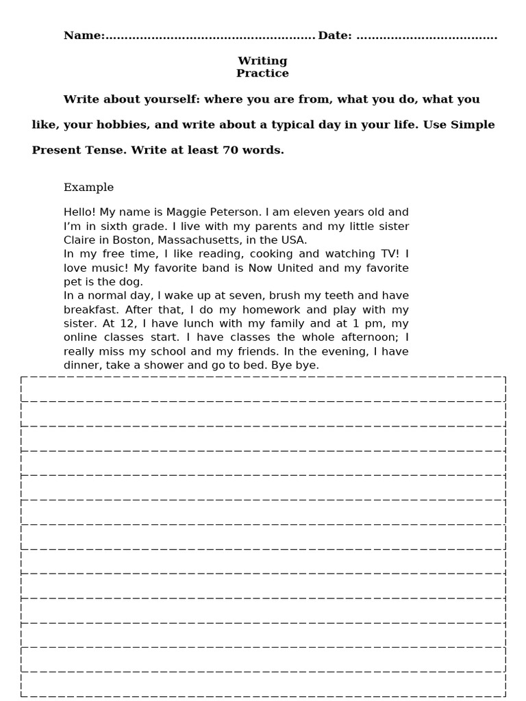 Present Simple Writing Practice Worksheet | PDF