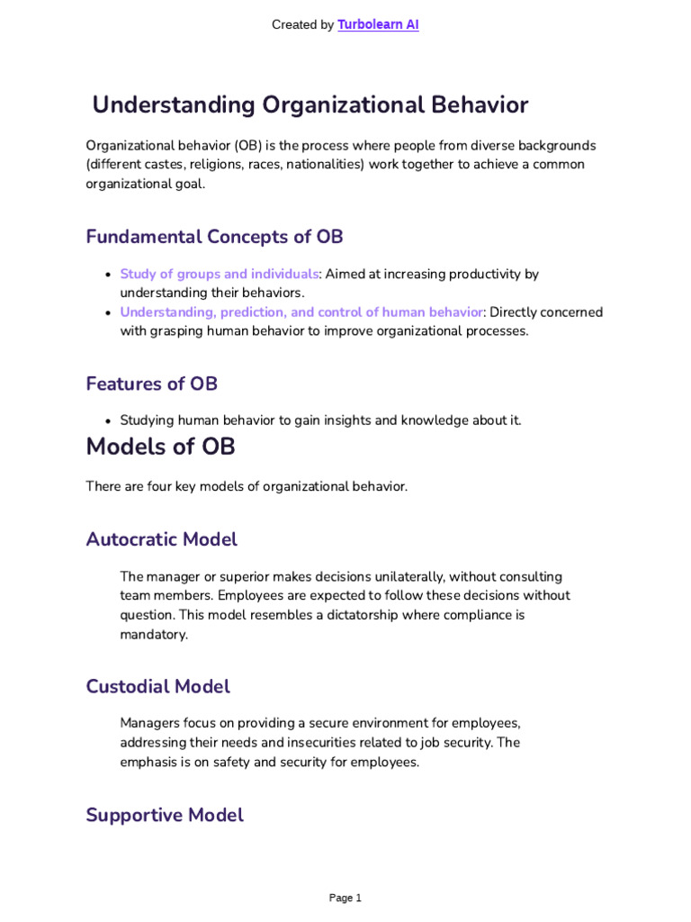 Organizational Behavior Models Explained | PDF | Leadership | Perception