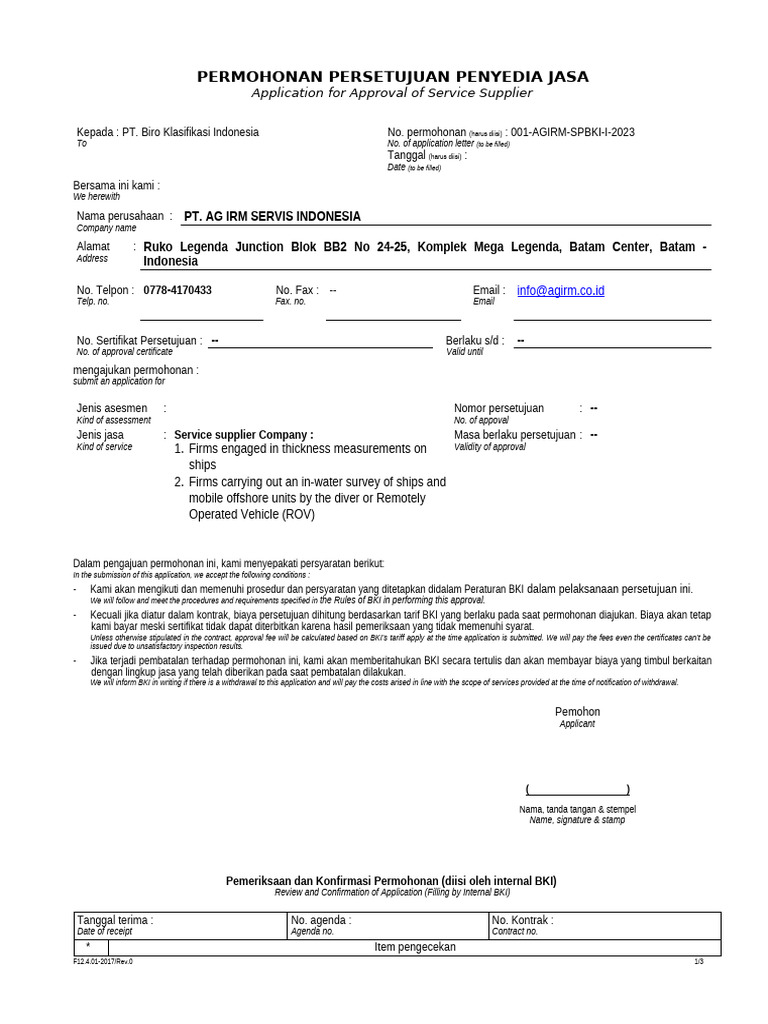 Form Permohonan Register BKI - 2023 | PDF
