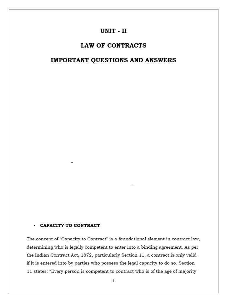 Unit - II Contract (Imp QNS) | PDF | Misrepresentation | Public Policy Doctrine