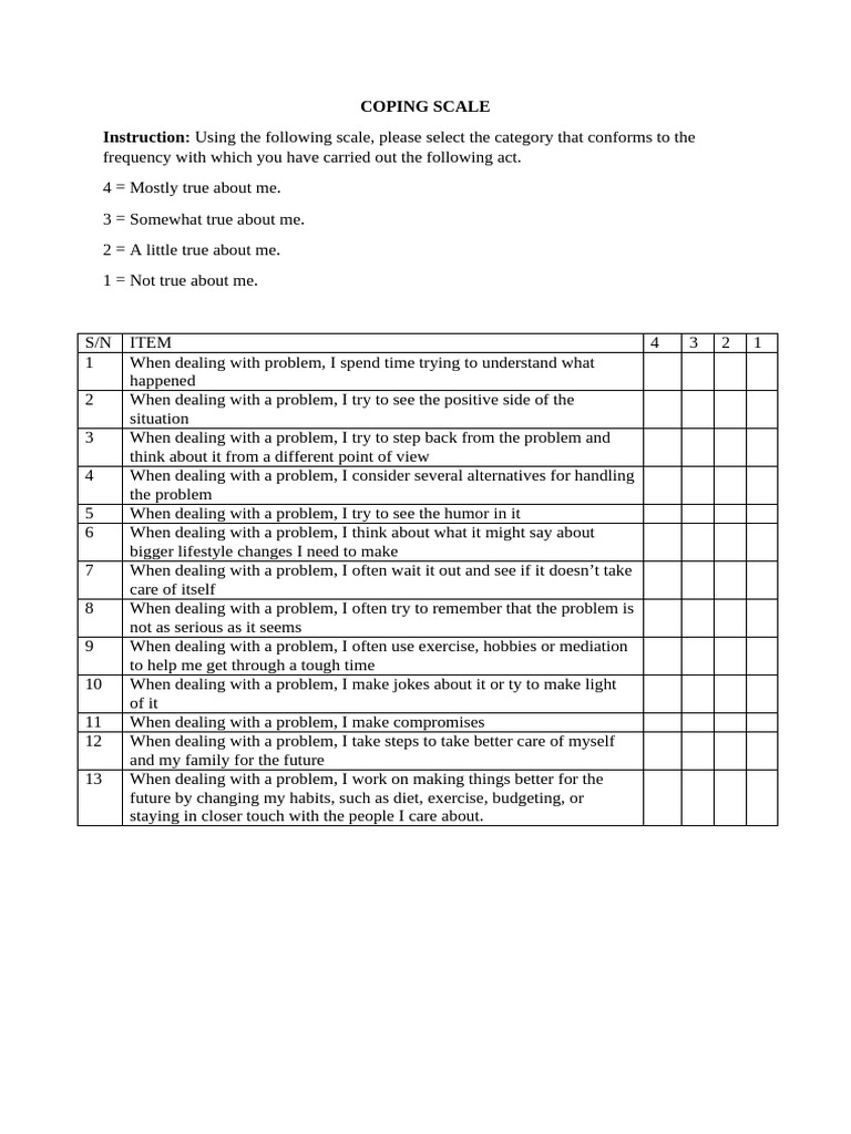 Coping Scale | PDF