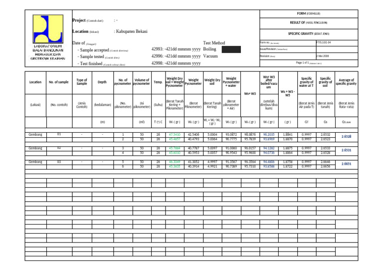 Hasil Pengujian Specific Gravity Gembong | PDF | Mechanical Engineering ...