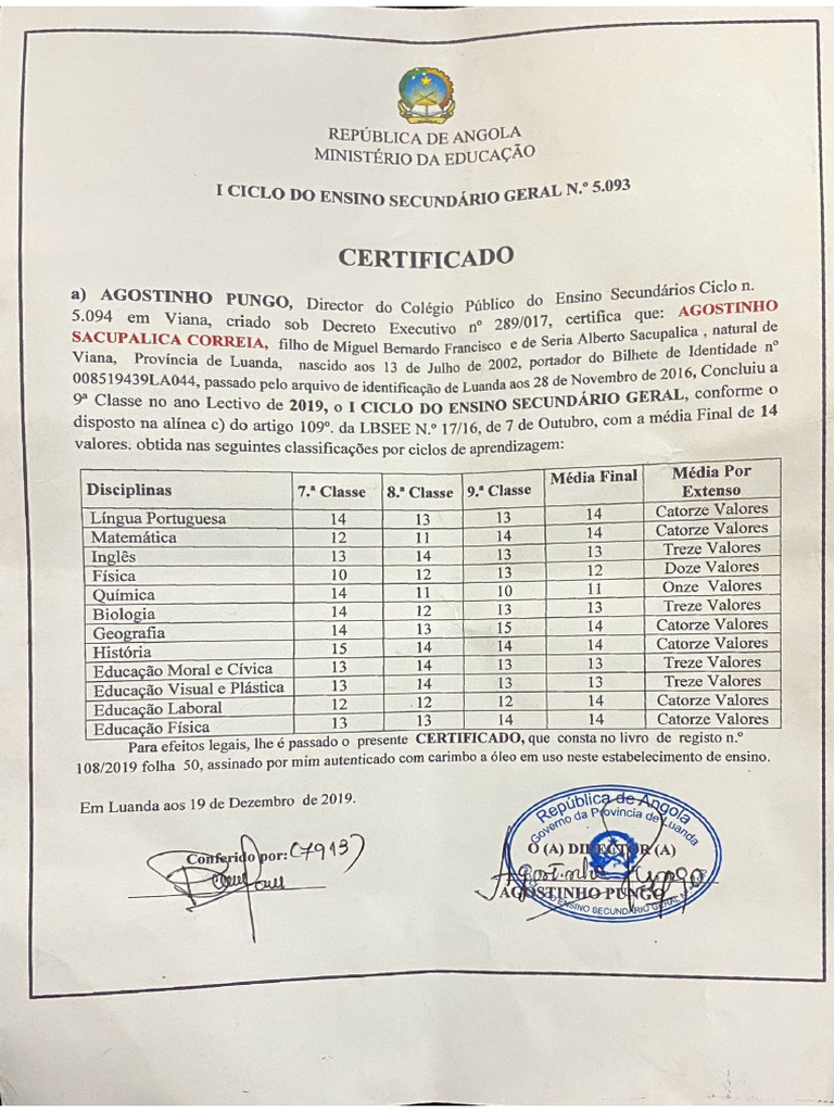 Certificado - Agostinho Correia | PDF
