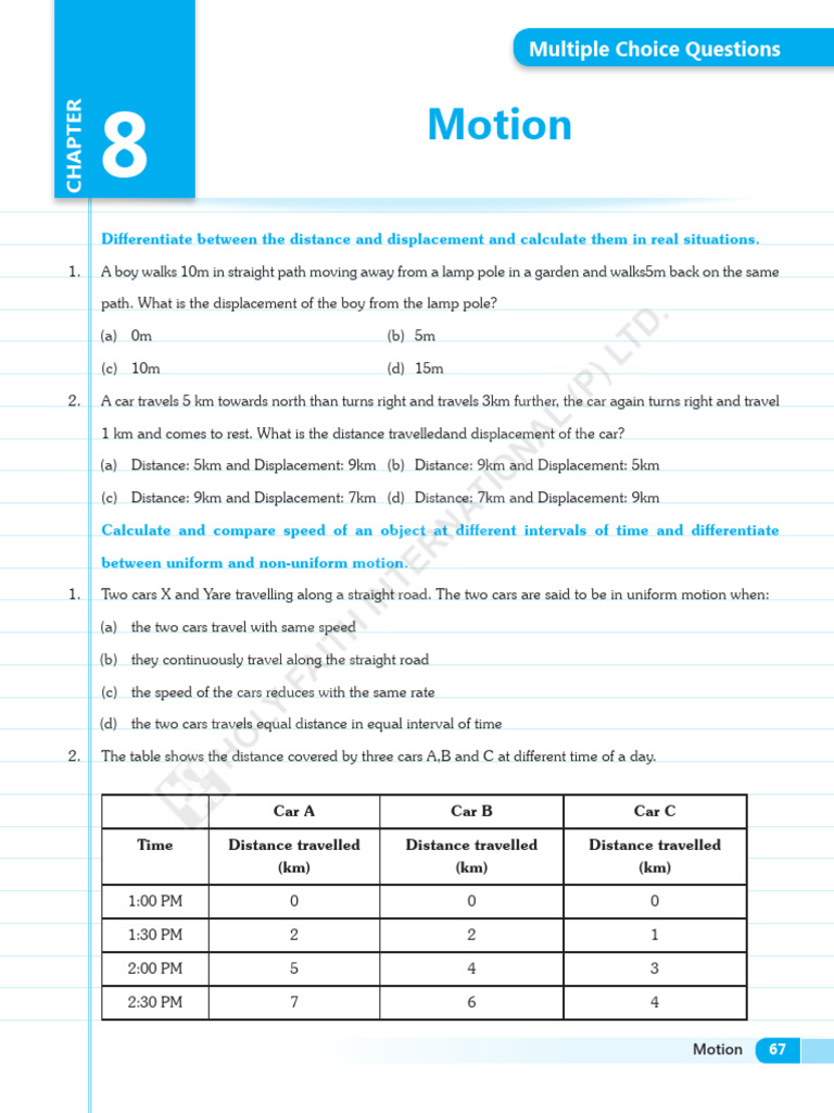 Motion: Multiple Choice Questions | PDF | Acceleration | Speed
