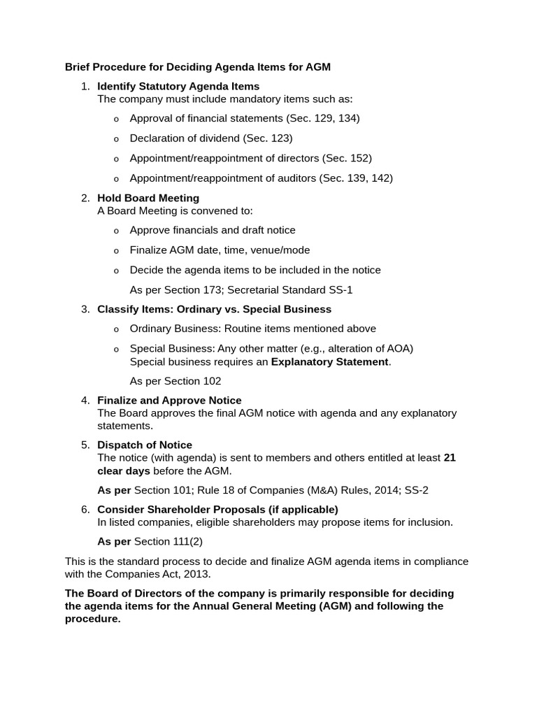 KK Procedure For Deciding Agenda Items For AGM | PDF | Agenda (Meeting ...