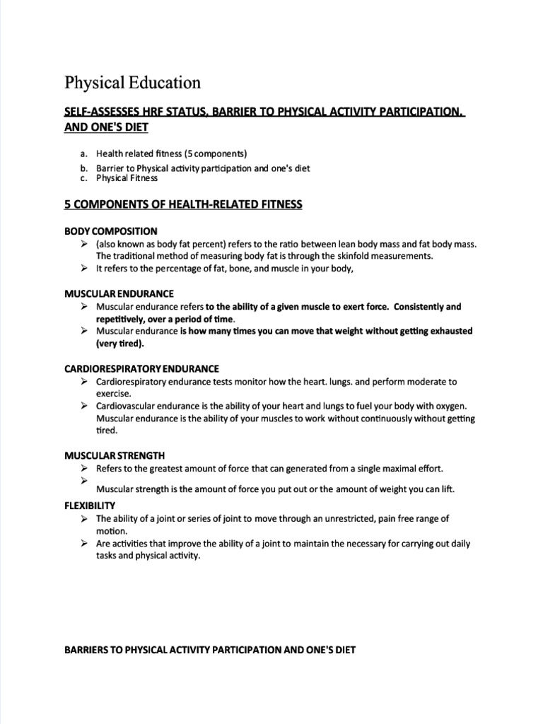 PDF Physical Education Self Assesses HRF Status Barrier To Physical ...