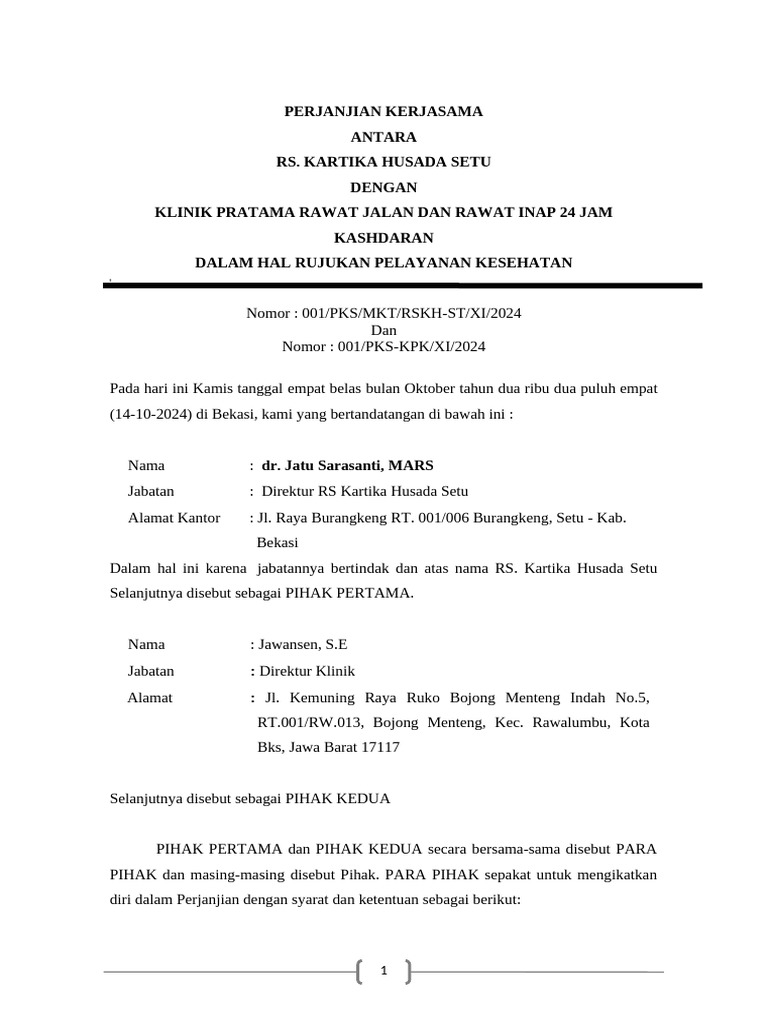 Mou RS Kartika Husada Setu | PDF