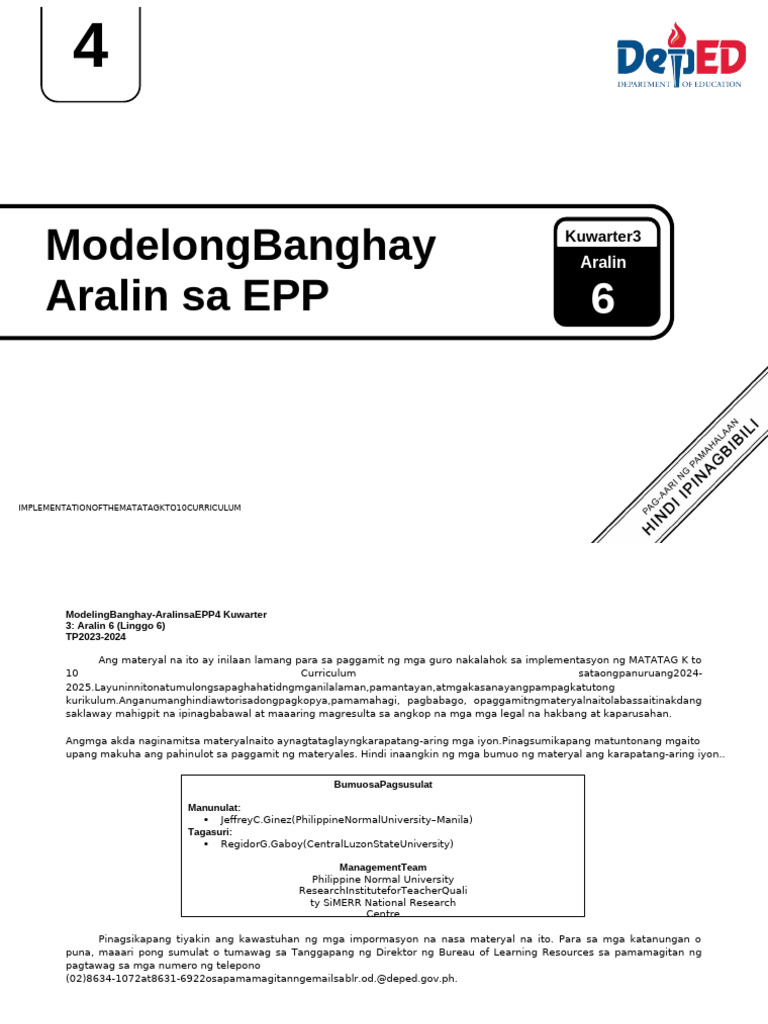 Q3 LE EPP 4 Lesson 6 Week 6 | PDF