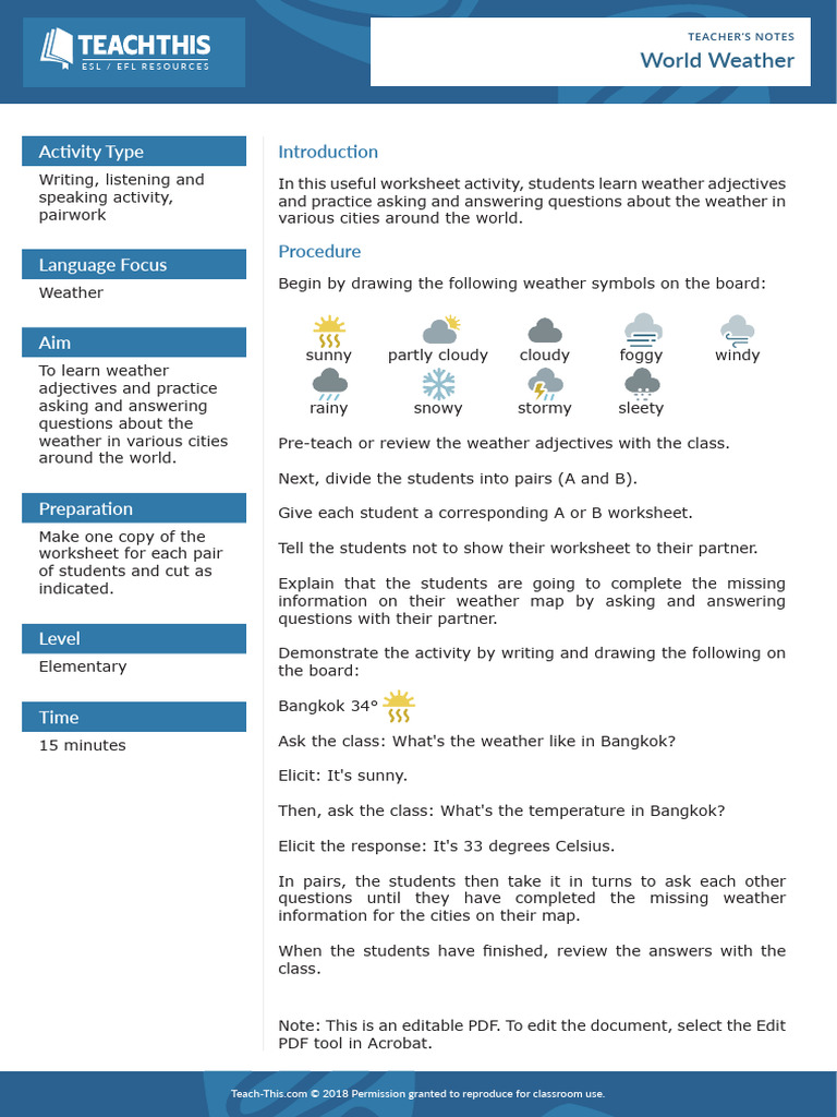 Weather Activity for A2 Students | PDF