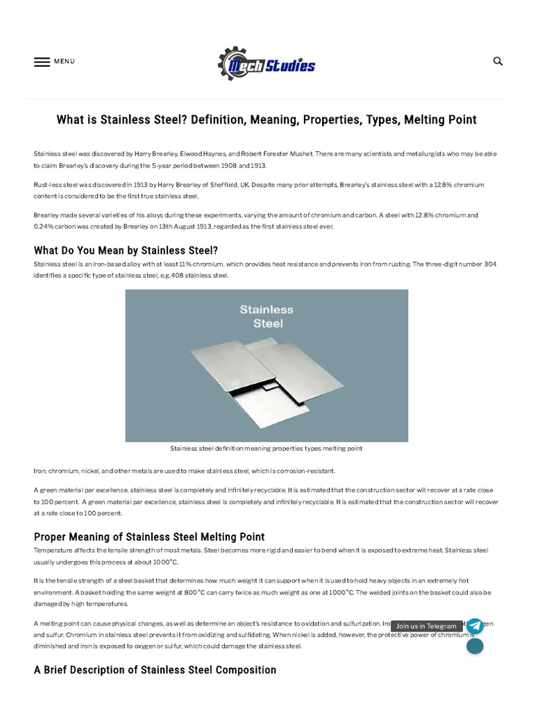 Stainless Steel: Definition & Melting Point | PDF | Stainless Steel | Steel