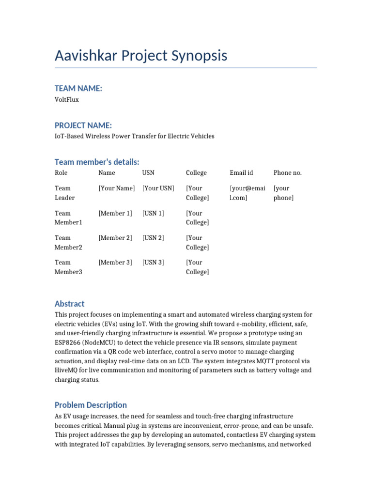 IoT Wireless EV Charging Synopsis | PDF | Internet Of Things | Wireless