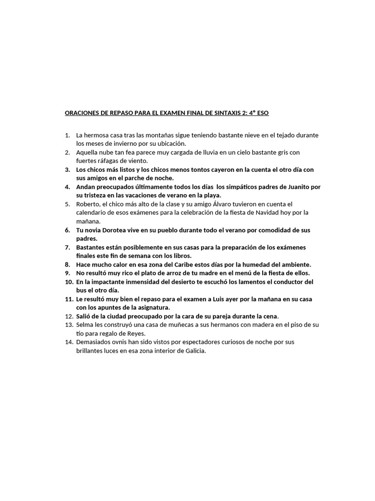 Oraciones Repaso Global de Sintaxis 2 | PDF