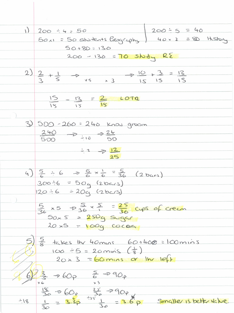 Fraction Problems ANSWERS and Answerws and Answers and More Answers | PDF