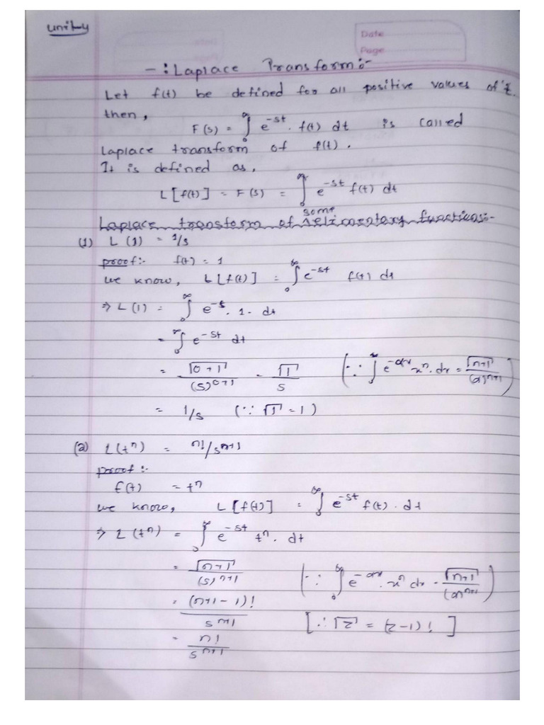 MATHEMATICAL-3 Unit-4 (LAPLACE TRANSFORM) (CORE-8) | PDF