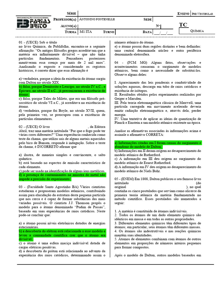 Modelos Atômicos na História da Química | PDF | Átomos | Química